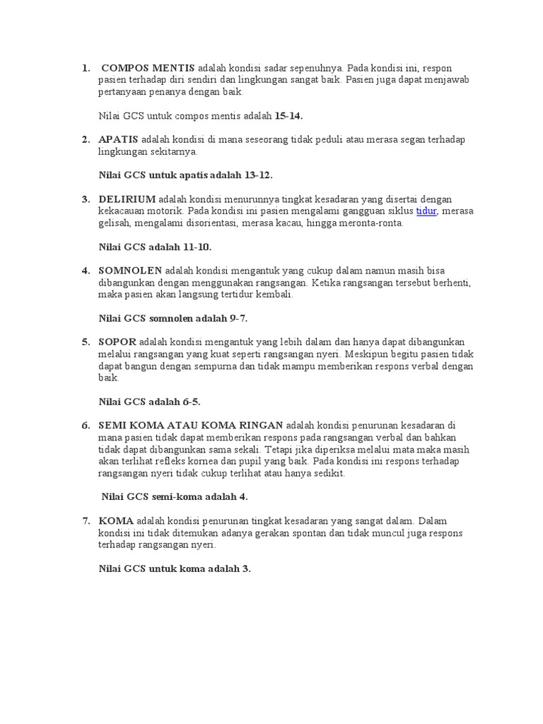 Arti dan Tingkat Kesadaran Compos Mentis | PDF
