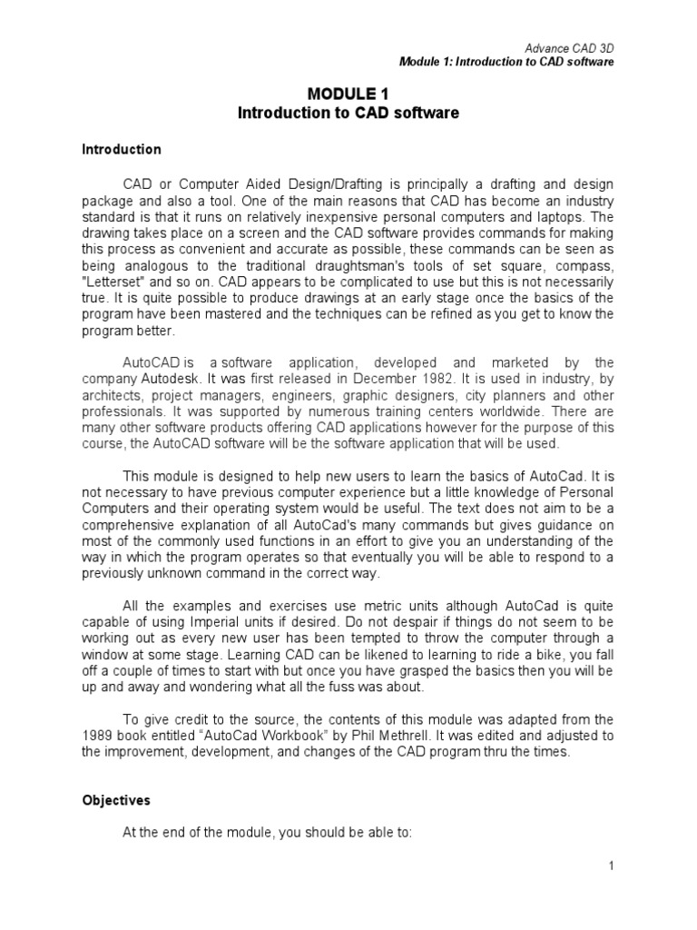 CAD Module01 Introduction | PDF | Computer Aided Design | Technical Drawing