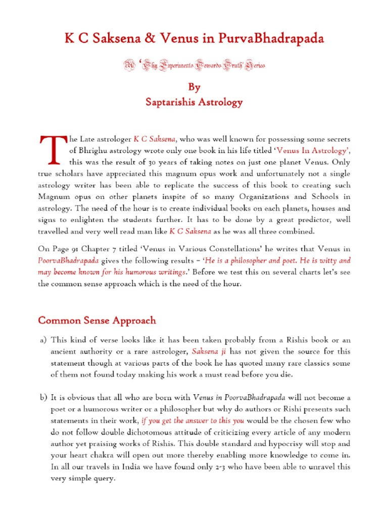 Venus in Poorva Bhadrapada | PDF
