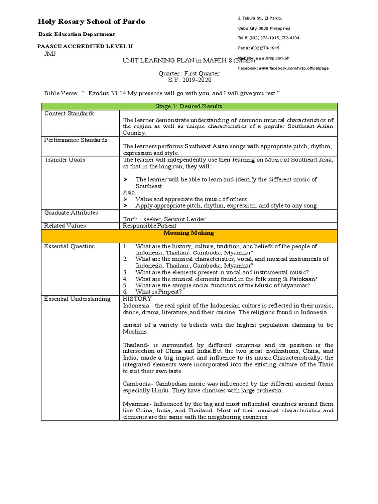 Learningplan - Music 8 (1st) | PDF | Southeast Asia | Cambodia