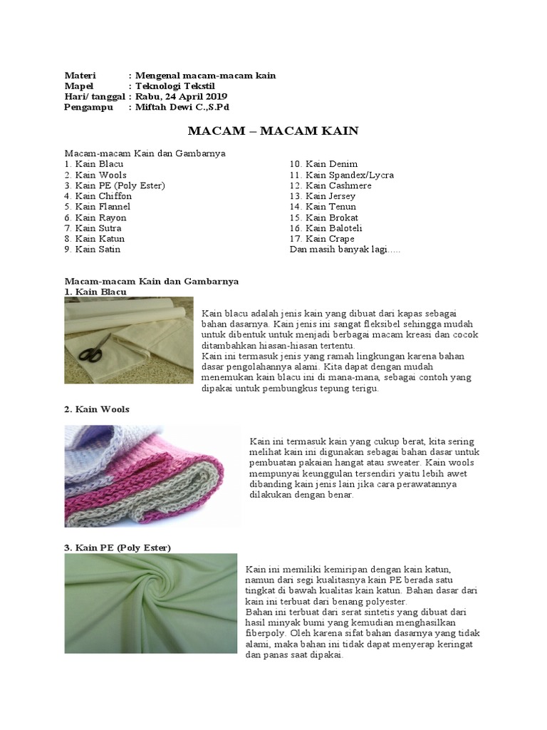 Macam-Macam Jenis Kain | PDF