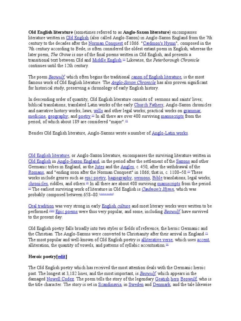 Overview of Old English Literature | PDF | Beowulf | Anglo Saxon England