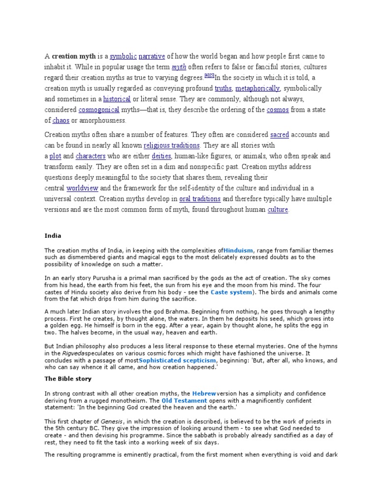 Eng 204-Creation Myths and Folklore As Prose | PDF | Creation Myths ...