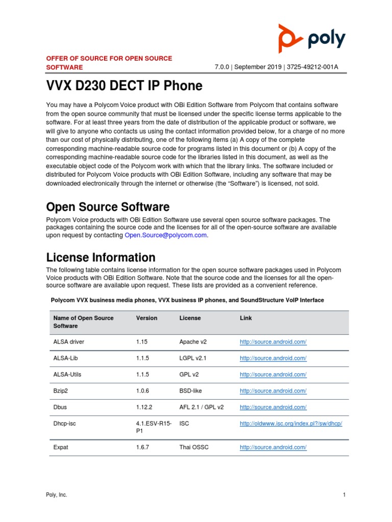 VVX D230 Dect Ip Phone: Open Source Software | PDF | Software | Source Code