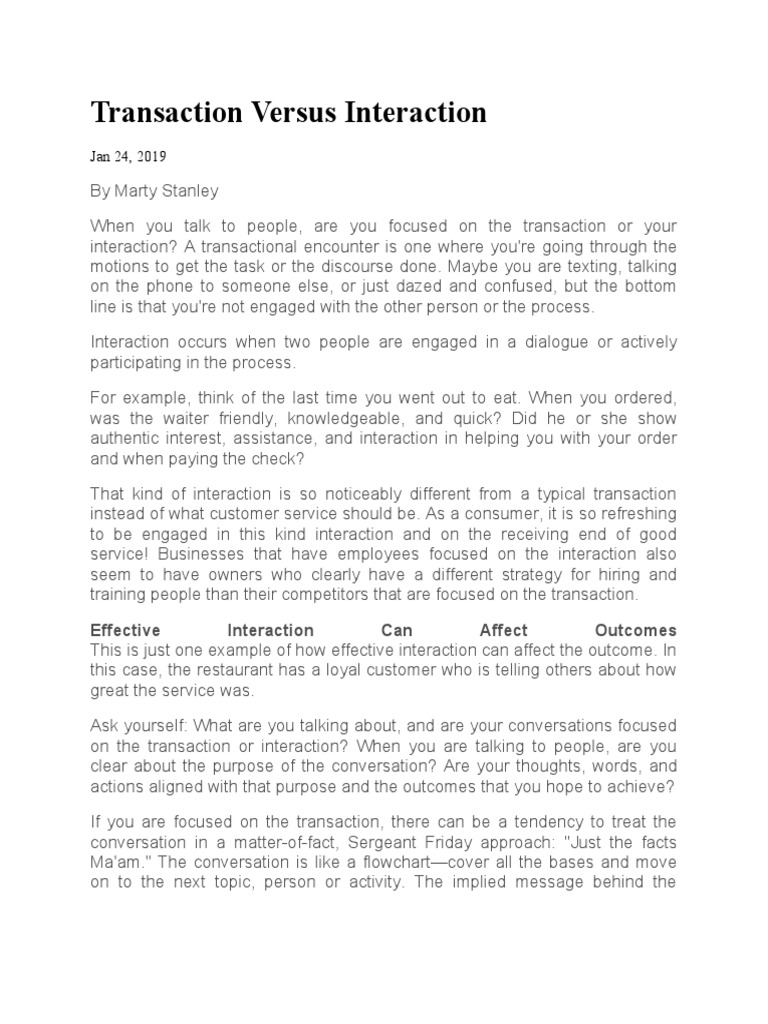 Transaction Versus Interaction | PDF | Conversation | Communication