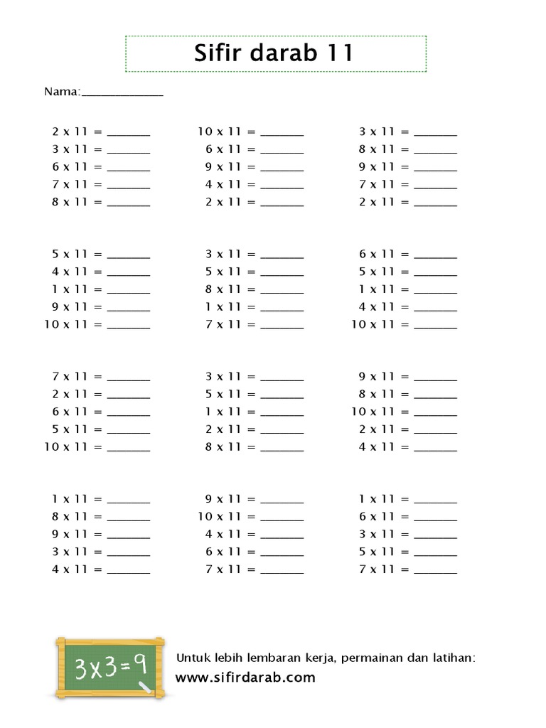 Lembaran Kerja Sifir Darab 11 ws4 | PDF