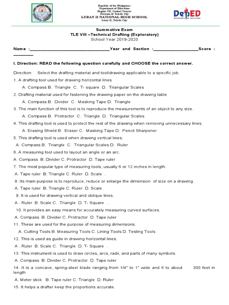 Summative Exam in Technicaldrafting | PDF | Drawing | Triangle