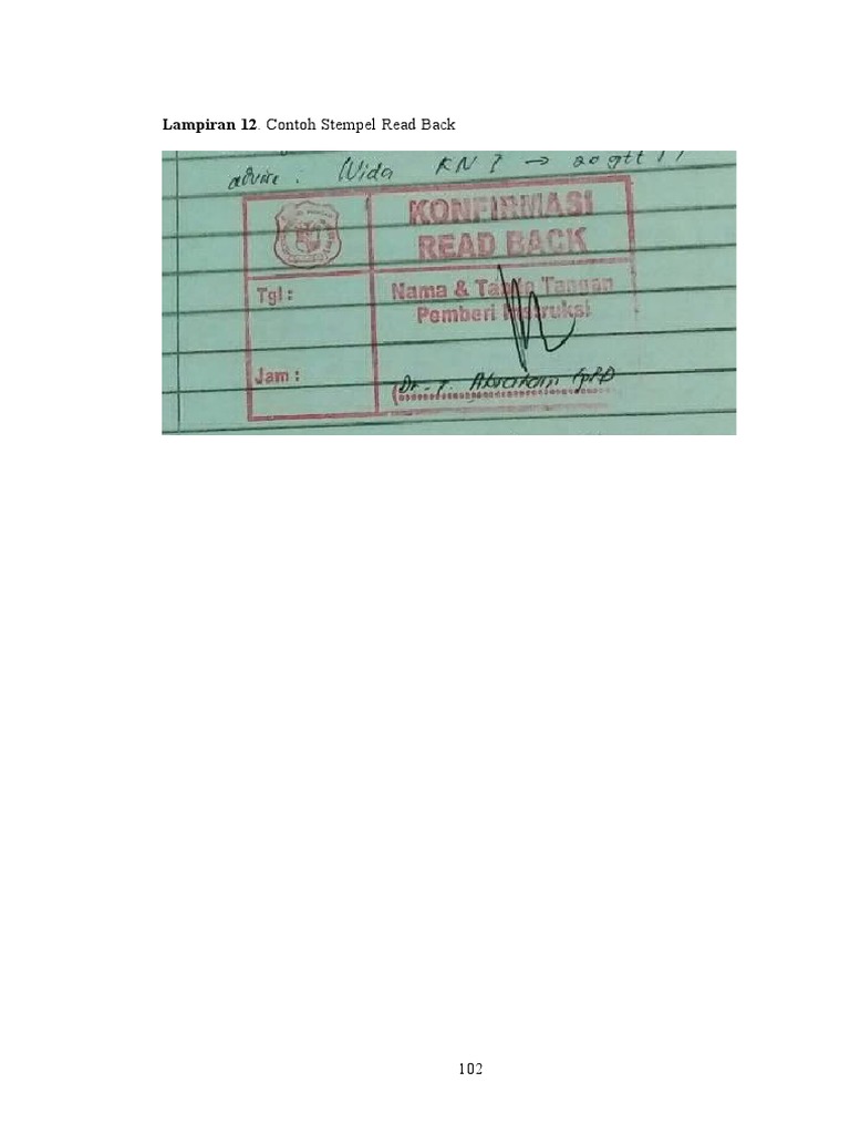 Lampiran 12. Contoh Stempel Read Back | PDF