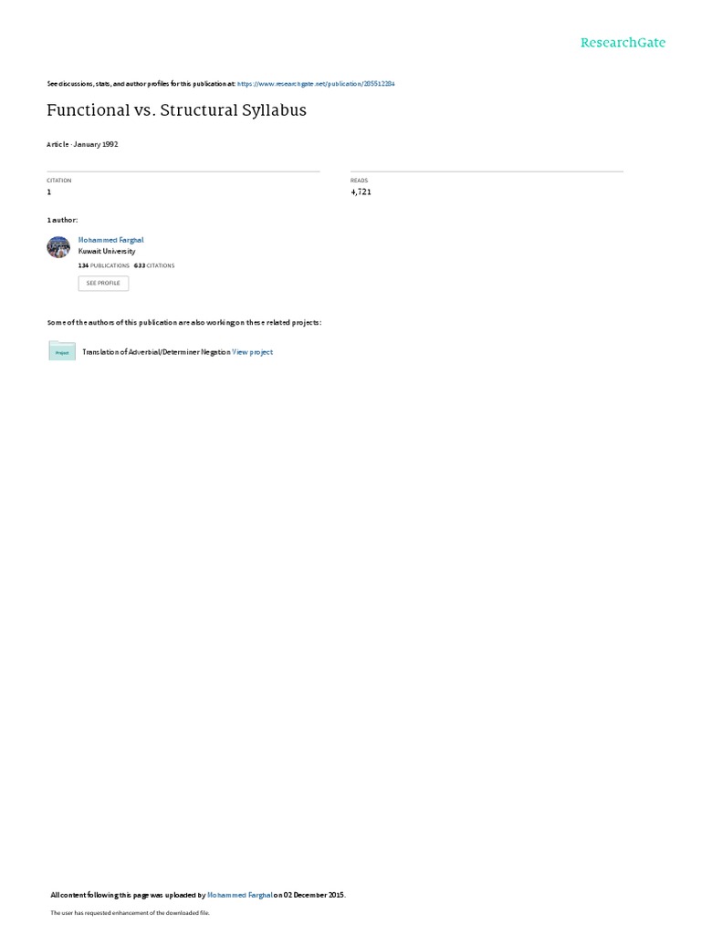 Functional vs. Structural Syllabus: January 1992 | PDF