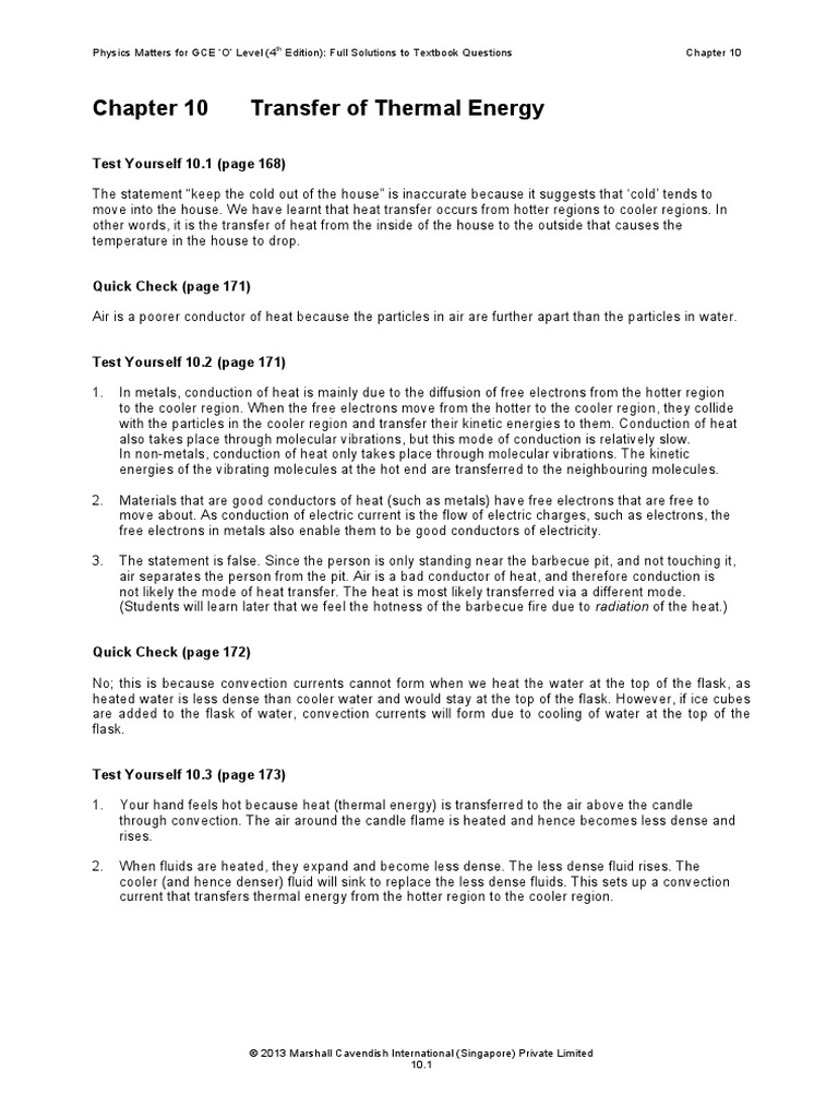 Transfer of Thermal Energy: Test Yourself 10.1 (Page 168) | PDF ...