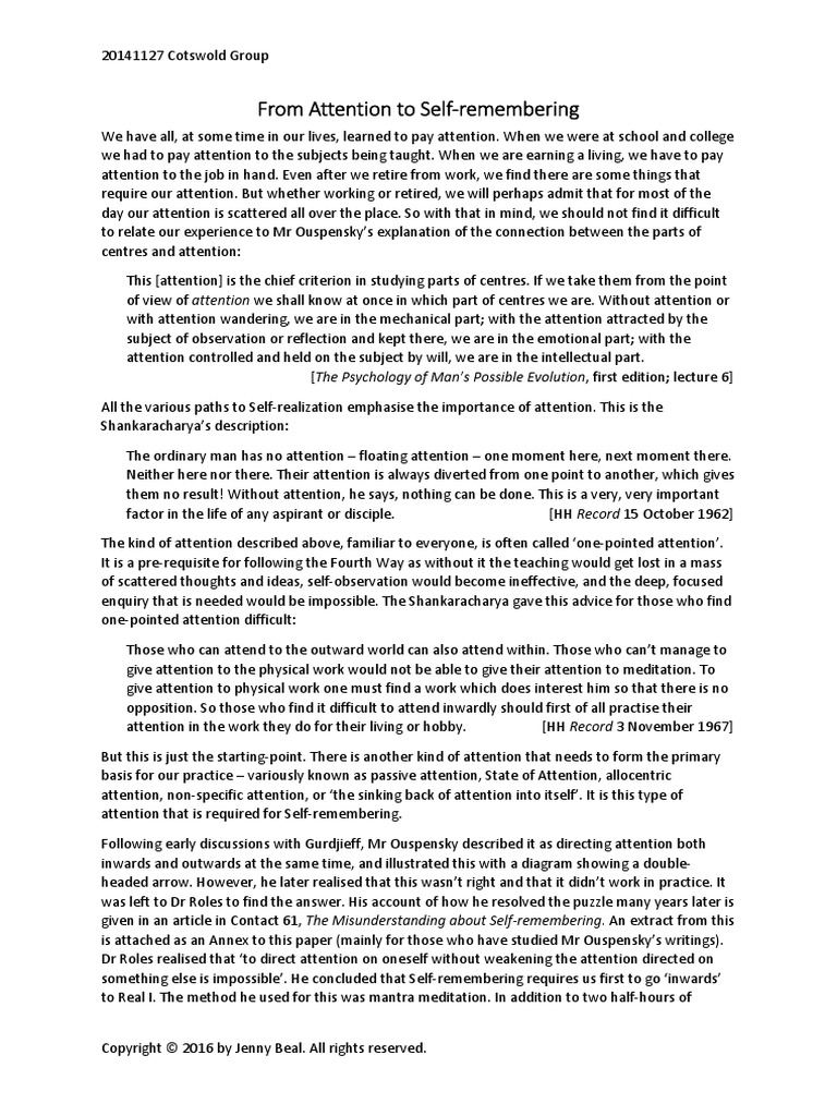 From Attention To Self Remembering | PDF | Fourth Way | Attention