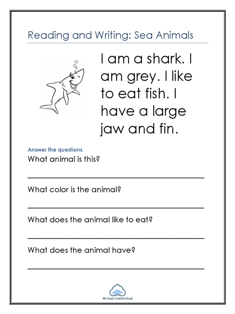 Reading and Writing Sea Animals | PDF | Cetaceans | Organisms