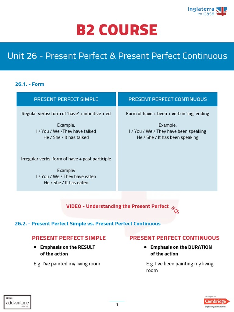 B2 Course: Unit 26 - Present Perfect & Present Perfect Continuous | PDF ...