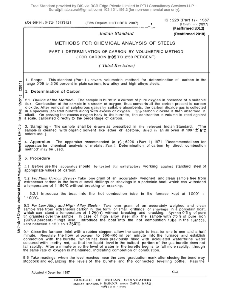 Methods For Chemical Analysis of Steels: (Third Revision) | PDF | Steel ...
