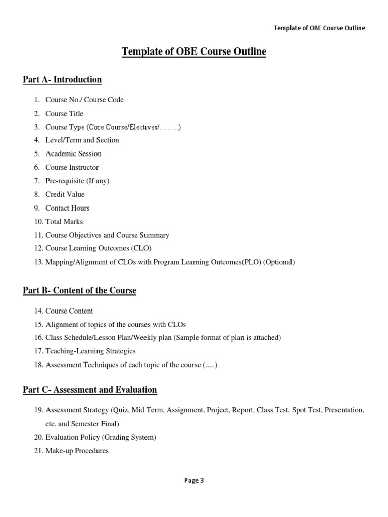 Template of OBE Course Outline | PDF
