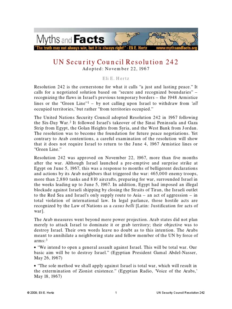 UN Security Council Resolution 242: Adopted: November 22, 1967 | PDF ...
