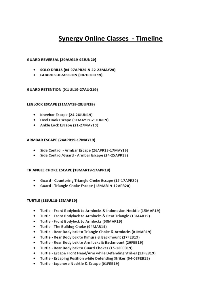 Synergy Online Classes - Timeline | PDF | Individual Sports | Grappling