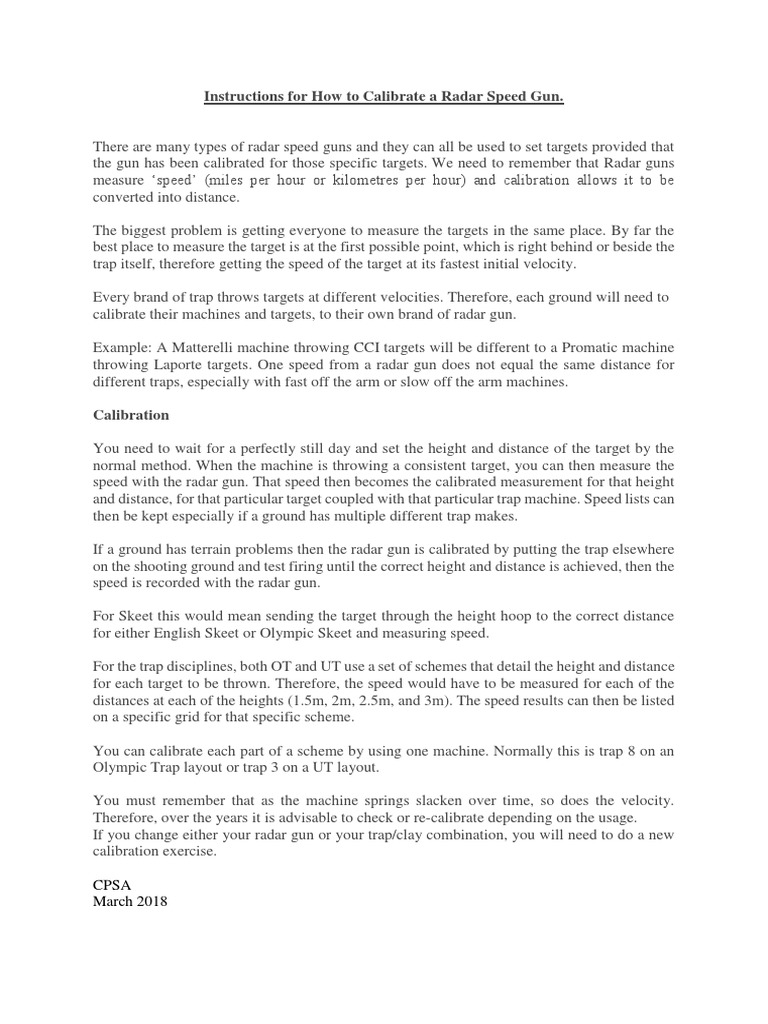 Speed Gun Calibration PDF | PDF | Speed | Radar