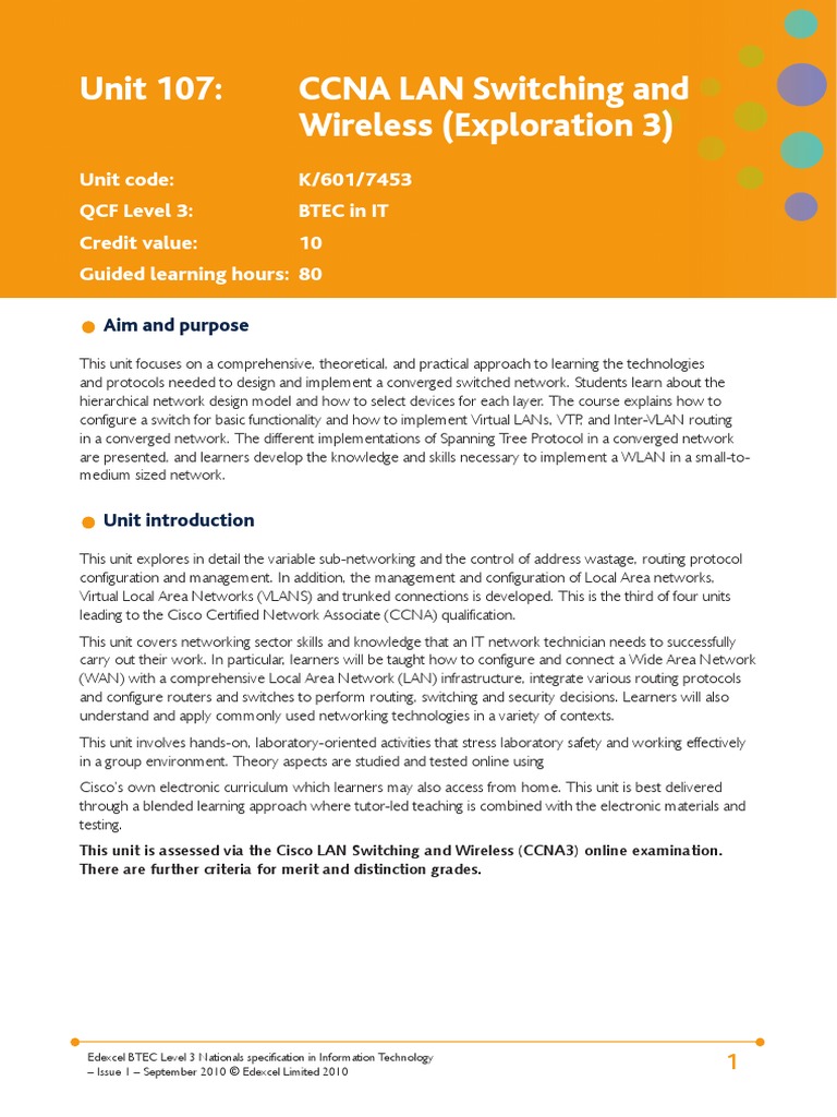 Unit 107: CCNA LAN Switching and Wireless (Exploration 3) | Download Free PDF | Cisco ...