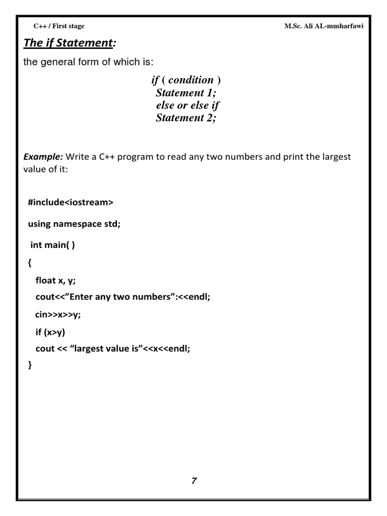 C++ If Statement Examples | PDF | Computer Programming | Teaching ...