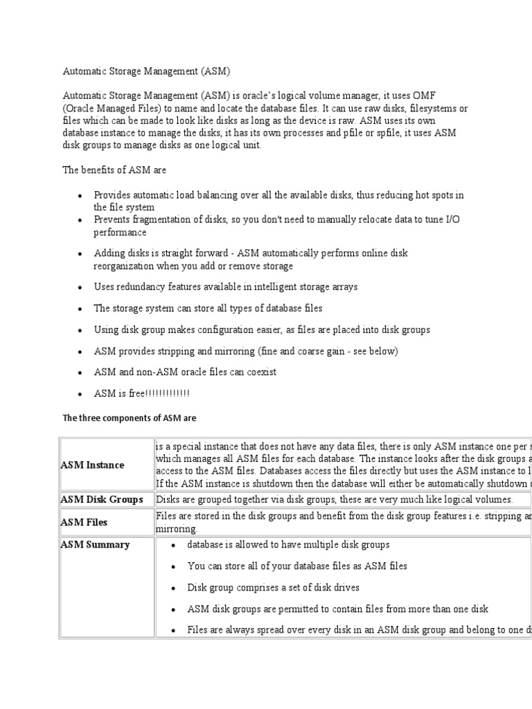 Oracle ASM: Logical Volume Manager | PDF | Operating System Technology | Computer Data Storage