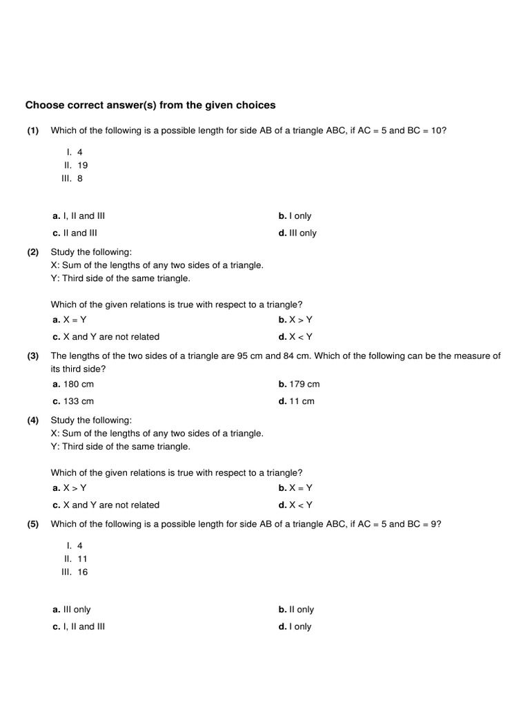 Grade 7 Triangle Inequality HW | PDF | Triangle | Geometry