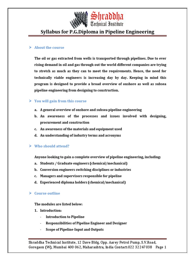 Pipeline Engineering Syllabus PDF | PDF | Pipeline Transport | Engineering Pipeline Engineering Syllabus PDF | PDF | Pipeline Transport | Engineering