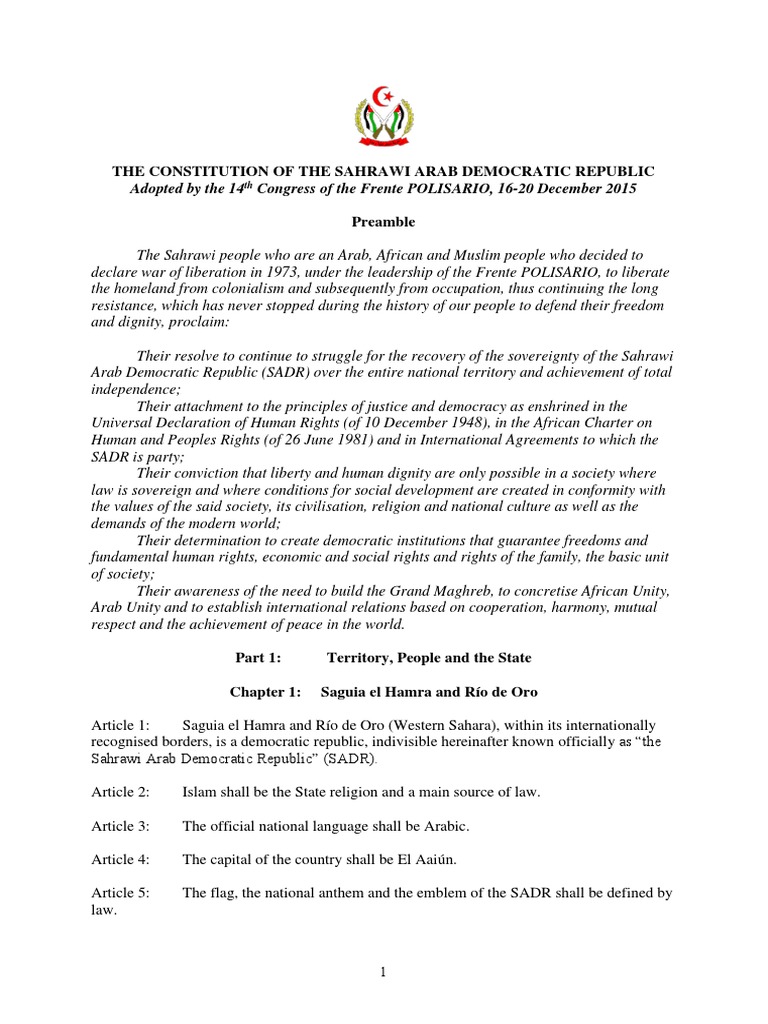 The Constitution of The Sahrawi Arab Democratic Republic | PDF ...