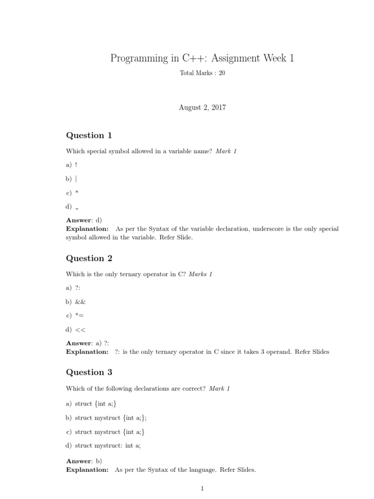 Programming in C++: Assignment Week 1: August 2, 2017 | PDF | Integer ... Programming in C++: Assignment Week 1: August 2, 2017 | PDF | Integer ...
