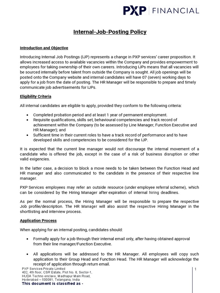 Internal-Job-Posting Policy: Introduction and Objective | PDF ...