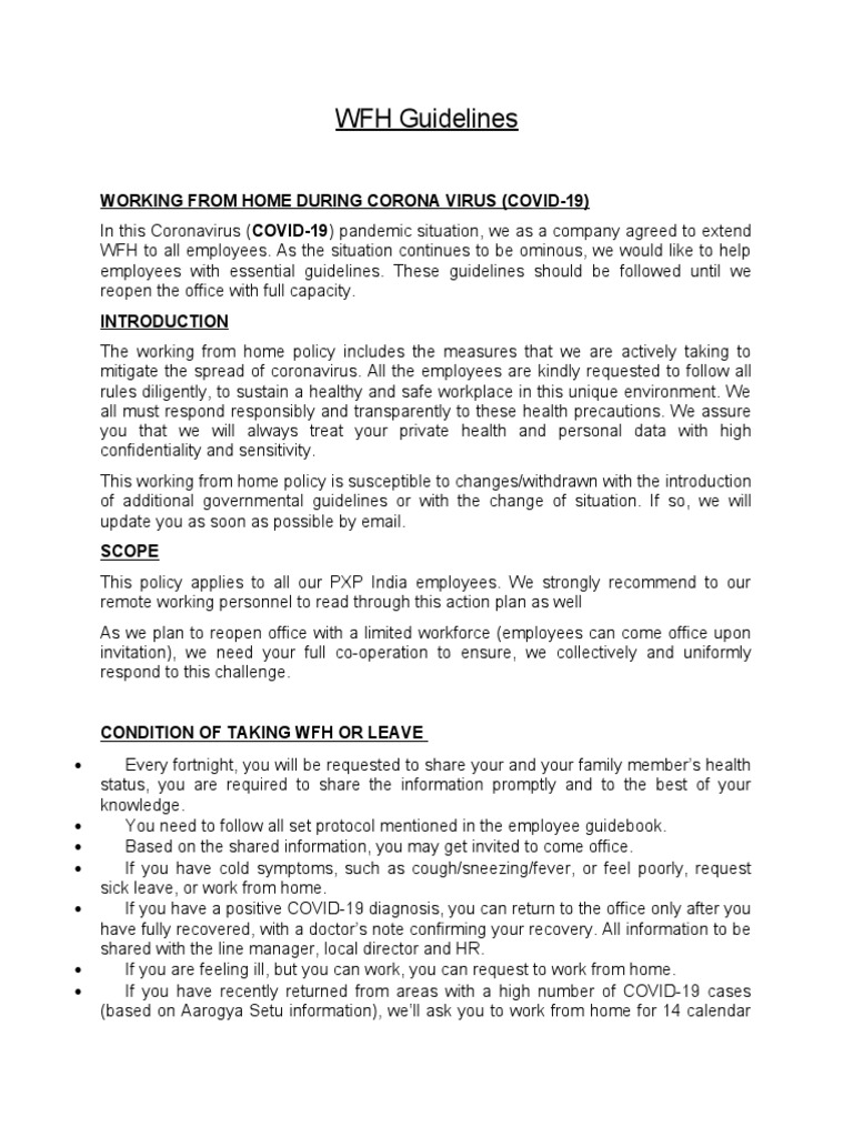 WFH Guidelines: Working From Home During Corona Virus (Covid-19) | PDF ...
