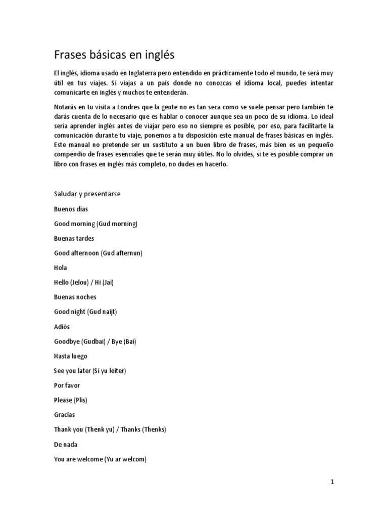 170 Frases Básicas en Inglés | PDF | Alimentos