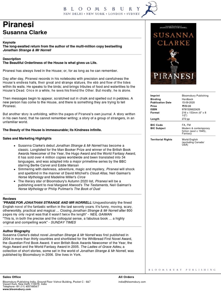 Piranesi by Susanna Clarke Overview | PDF | English Language Literature ...