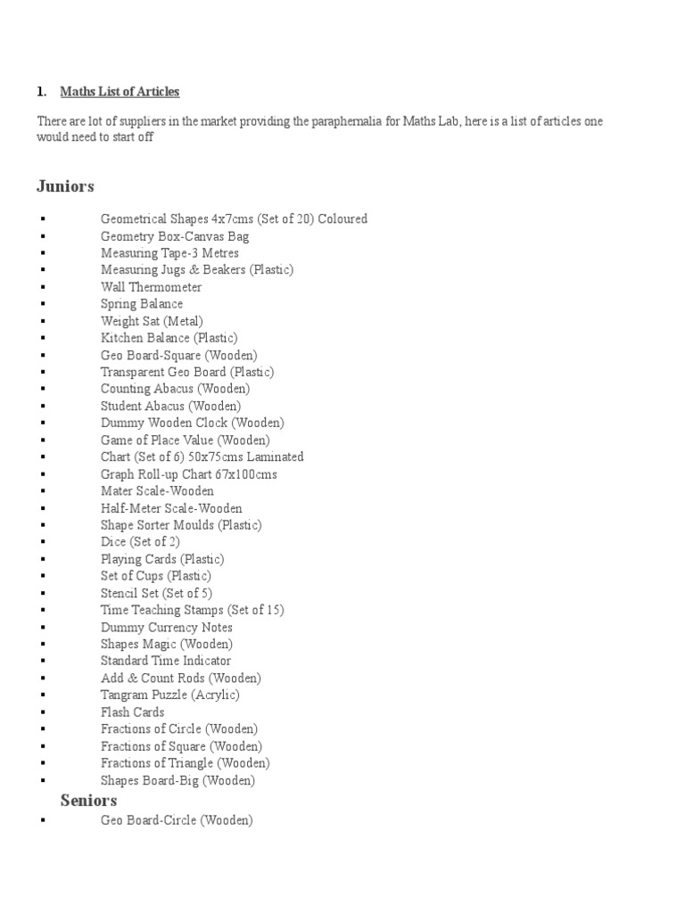 Maths Lab Equipments Pdf Teaching Mathematics Geometry