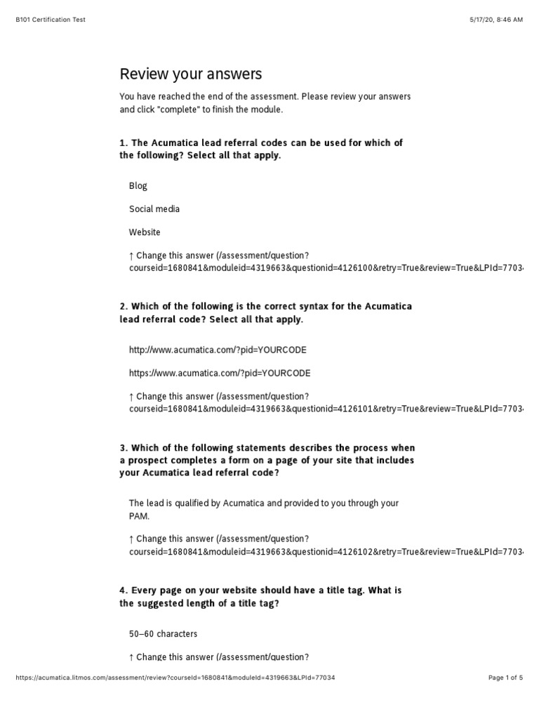 B101 Certification Test | PDF | Question | Information Science