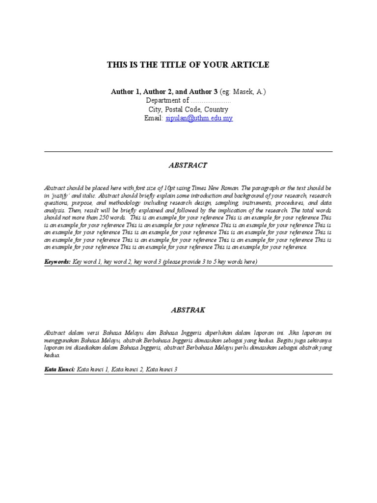 This Is The Title of Your Article: Author 1, Author 2, and Author 3 (Eg ...