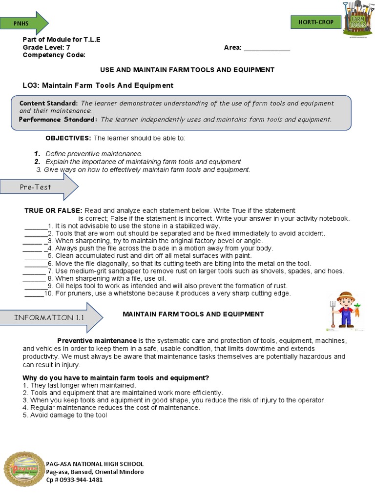 Maintain Farm Tools and Equipment A4 | PDF | Tools | Lubricant
