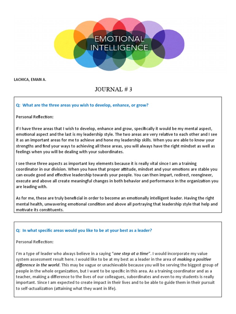 Journal # 3: Q: What Are The Three Areas You Wish To Develop, Enhance ...