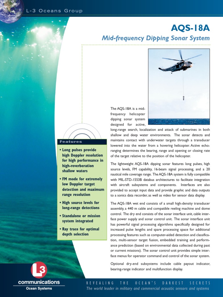 AQS-18A: Mid-Frequency Dipping Sonar System | PDF | Sonar | Electronics