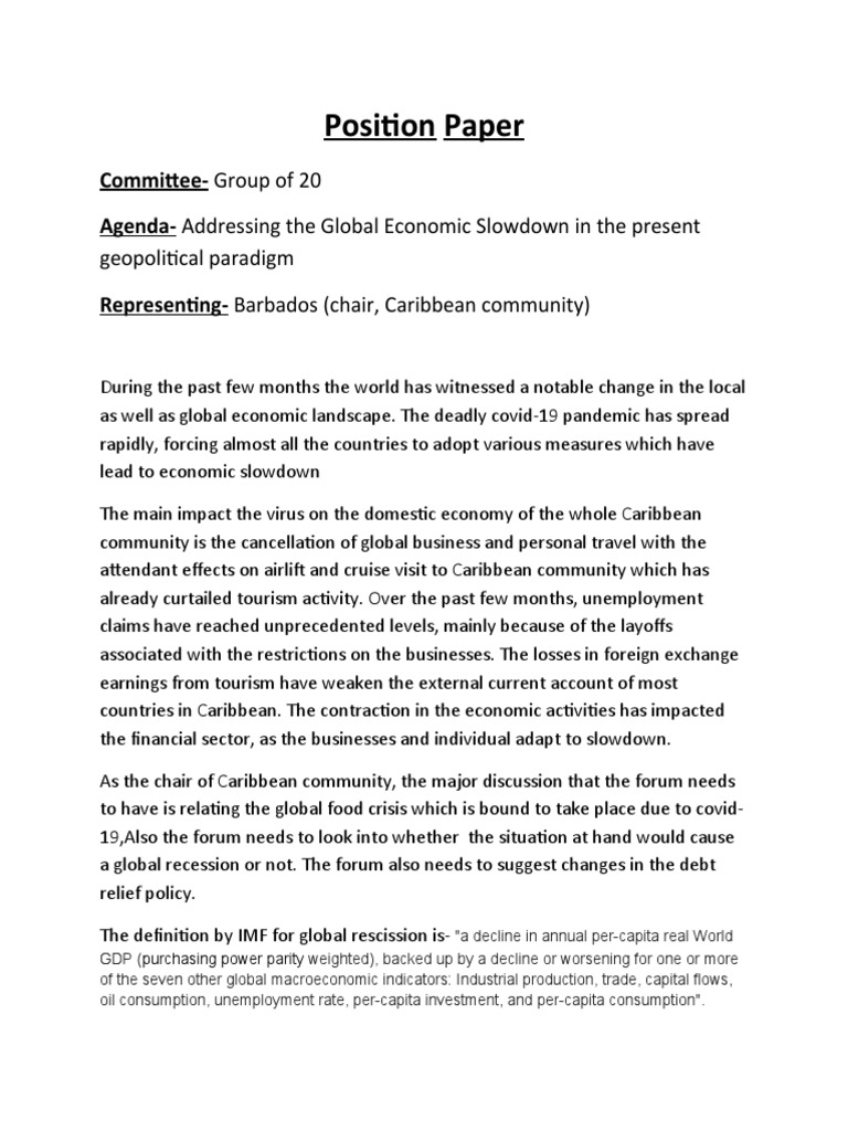Position Paper: Committee-Group of 20 Agenda - Addressing The Global ...