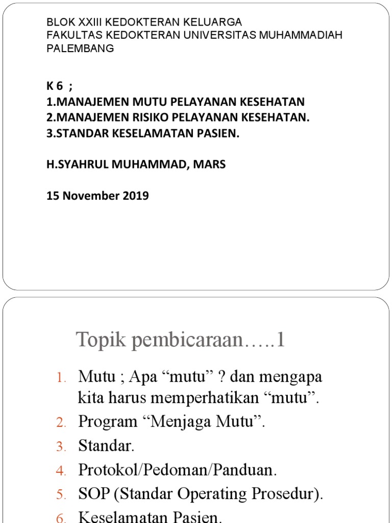 Kuliah K 13 Blok XXIII Mutu Risiko Dan KP | PDF