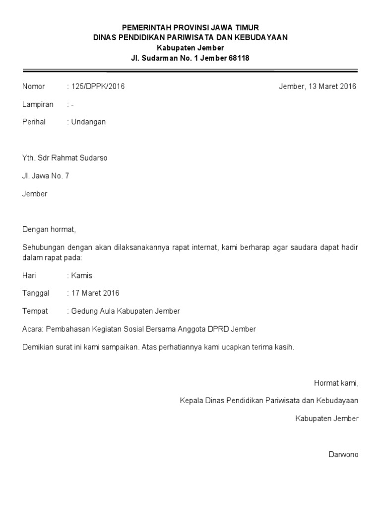 Contoh Surat Undangan Rapat DPRD | PDF