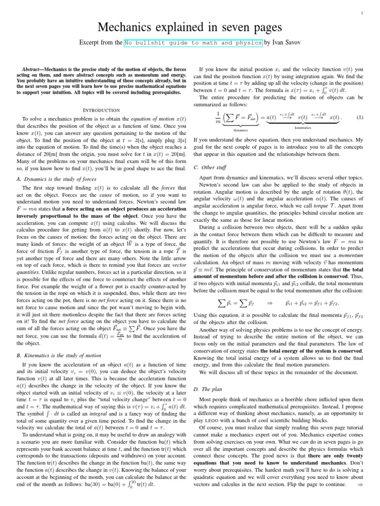 Mechanics Explained in Seven Pages: Excerpt From The No Bullshit Guide ...