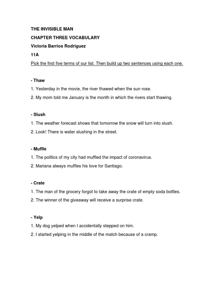 The Invisible Man Chapter Three Vocabulary Victoria Barrios Rodriguez ...