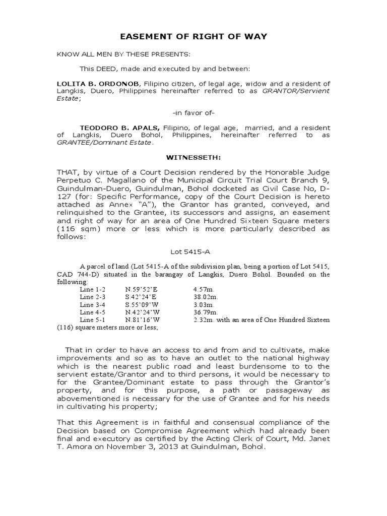 Easement of Right of Way | PDF | Easement | Property