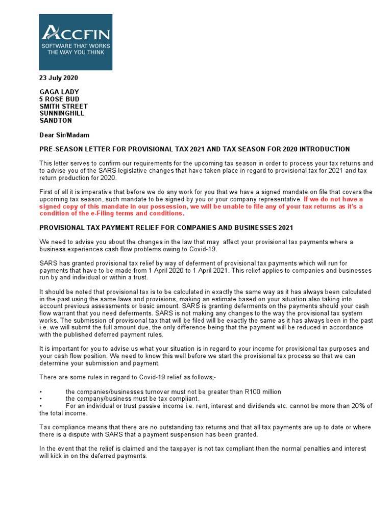 Pre-Season Tax Letter 2 PDF | PDF | Tax Return (United States) | Taxpayer