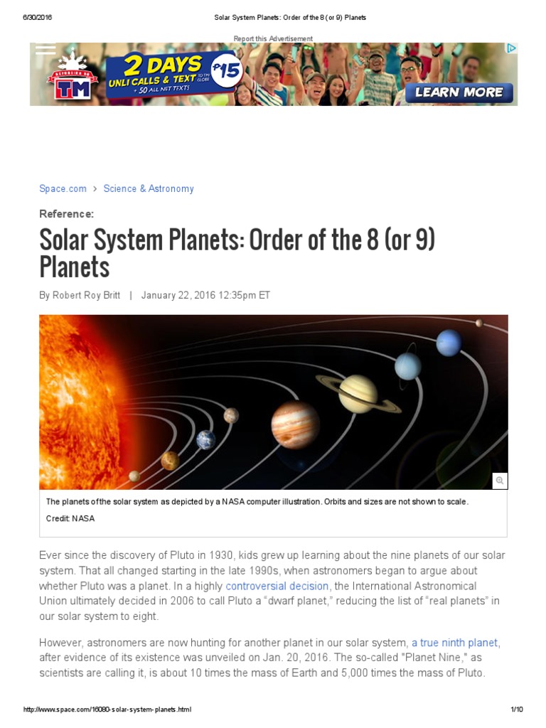 Solar System In Order Of Planets By Mass