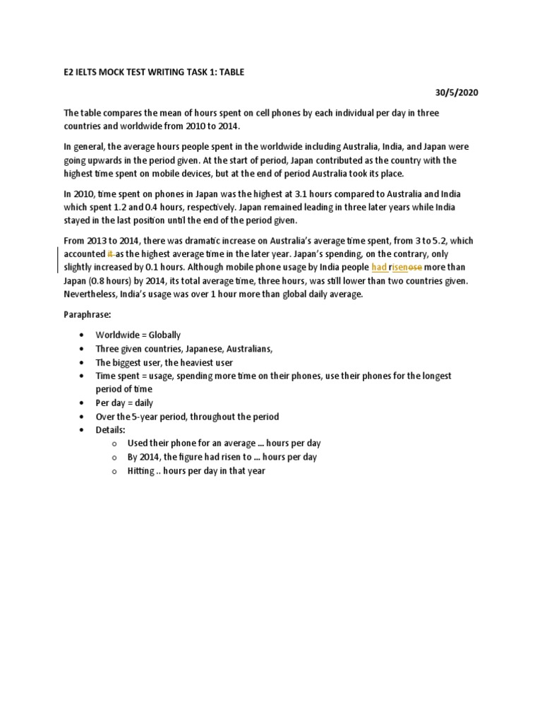 Writing Task 1 TABLE Exercise 300520 | PDF