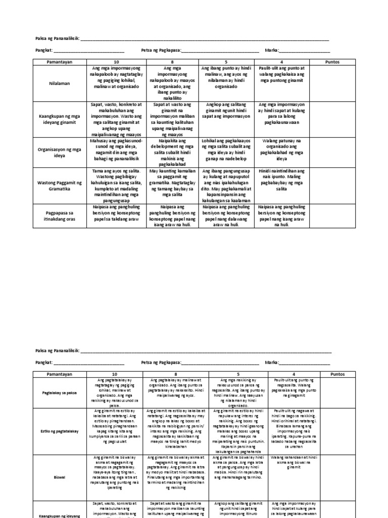 Rubrik Sa Papel Pananaliksik | PDF
