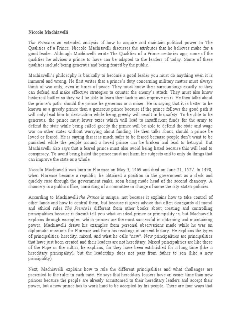 The Prince Is An Extended Analysis of How To Acquire and Maintain ...